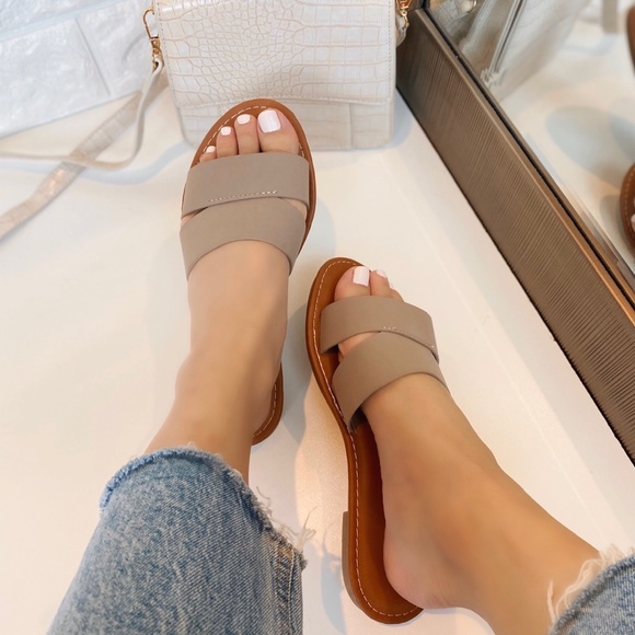 Shoes | Taupe Slipon Cutout Sandal | Poshmark